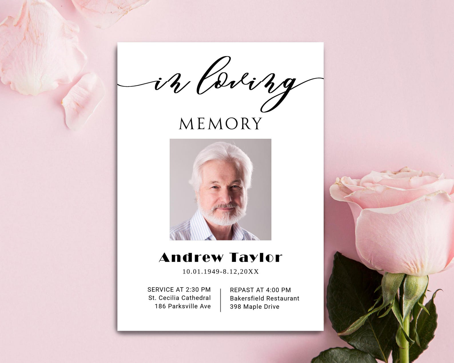 Funeral Invitation - Warm Photo Memorial Card Template for Tribute ...