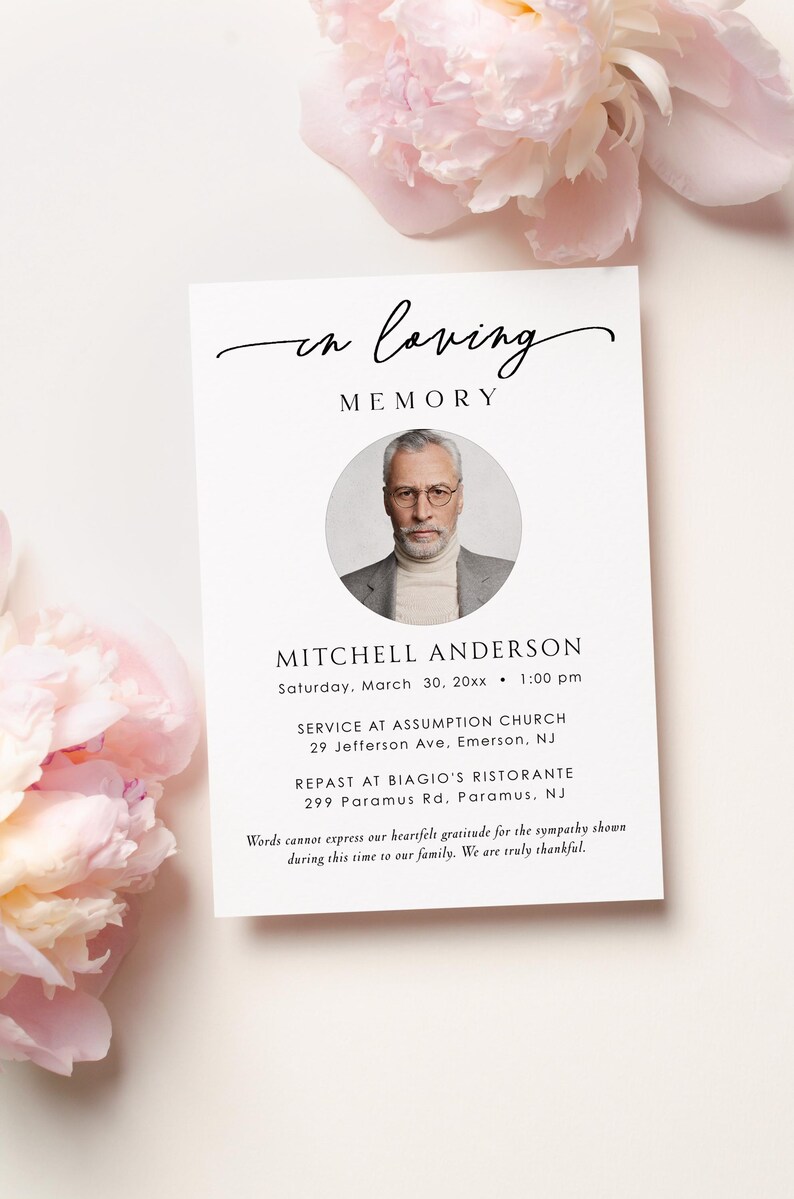 Funeral Invitation Template, Editable Minimalist Funeral Announcement ...