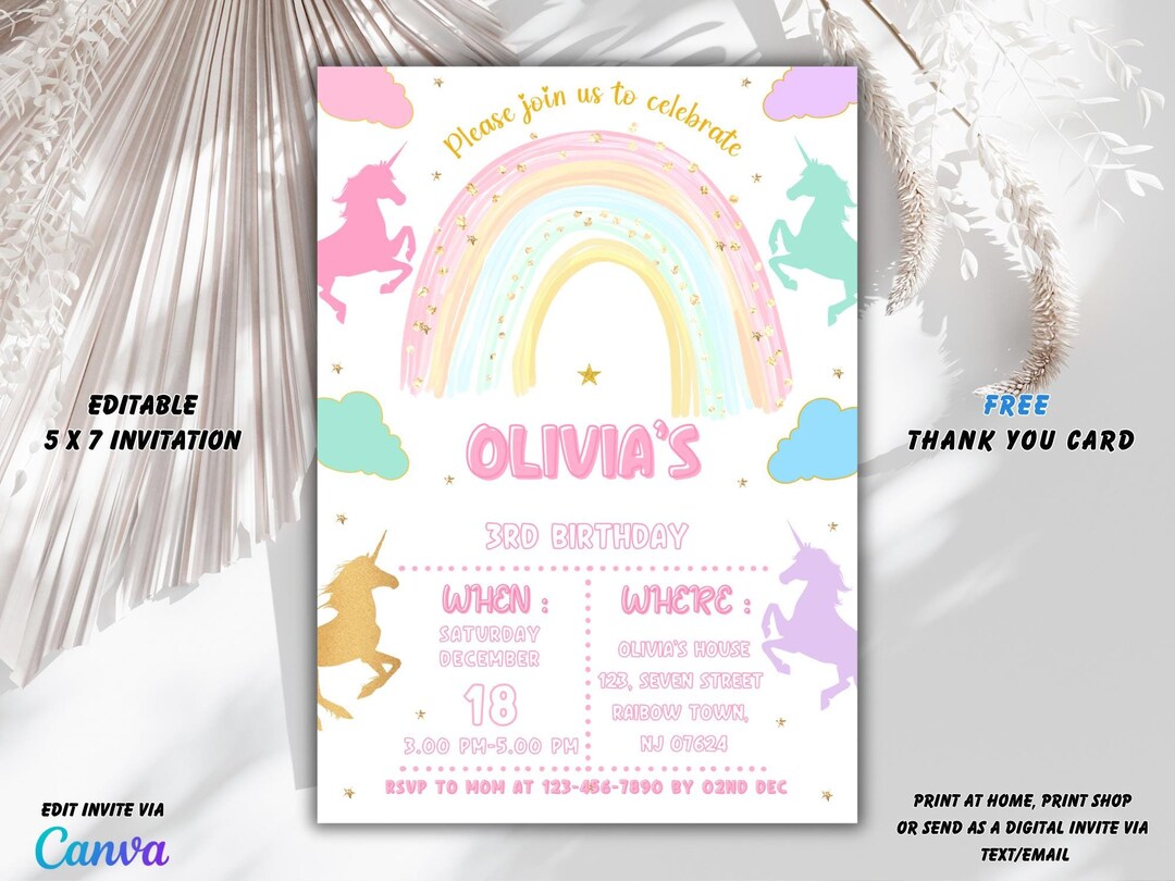 Rainbow Magic Birthday Invitation, Rainbow of Fun, Kids Rainbow Party ...