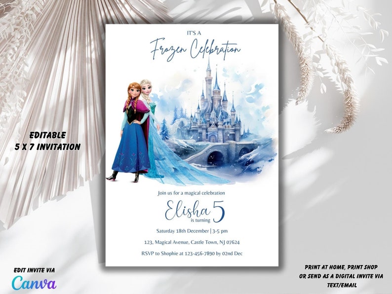 Editable Frozen Birthday Invitation: Elsa & Anna, 5x7 (digital Download ...