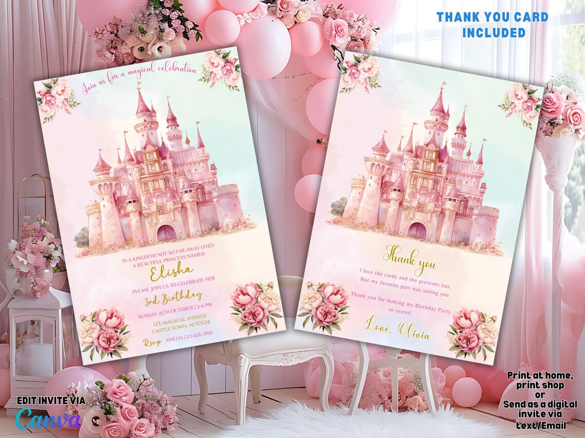 Royal Castle Birthday Invitation Princess Invitation Magical Princess ...