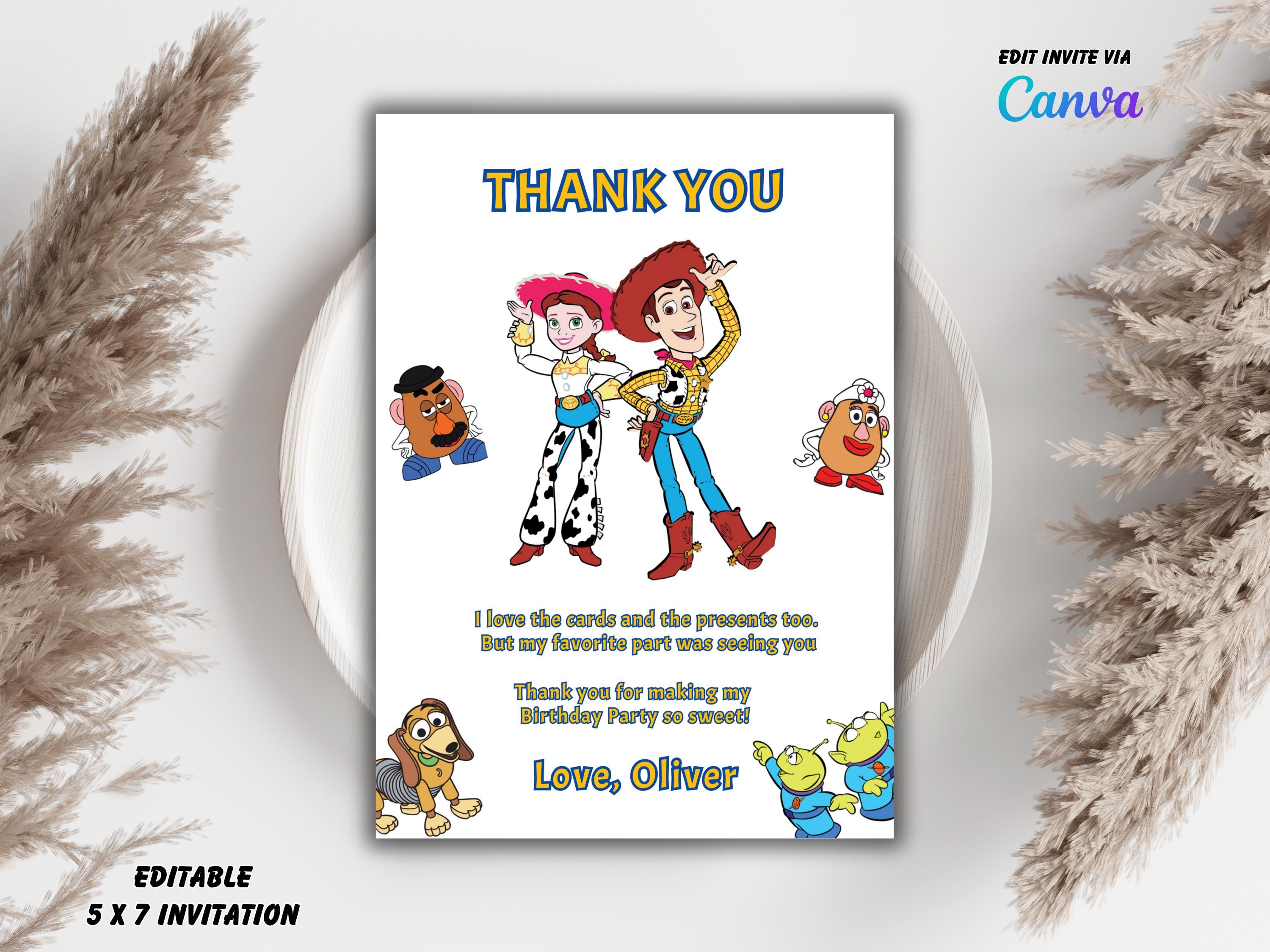 Editable Toy Story Thank You Card Template, Toy Story Birthday Party ...