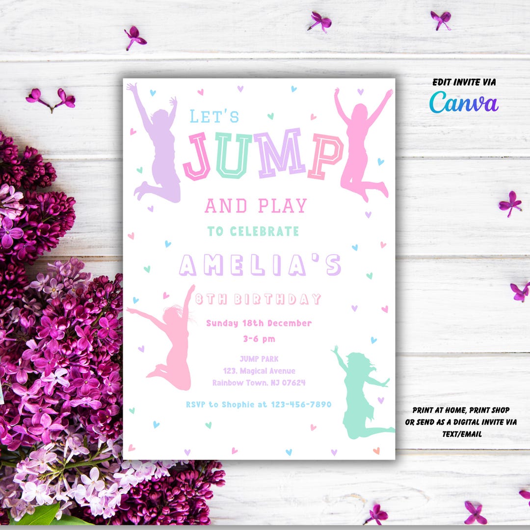 Editable Jump Birthday Invitation: Neon Trampoline Party (digital) - Etsy