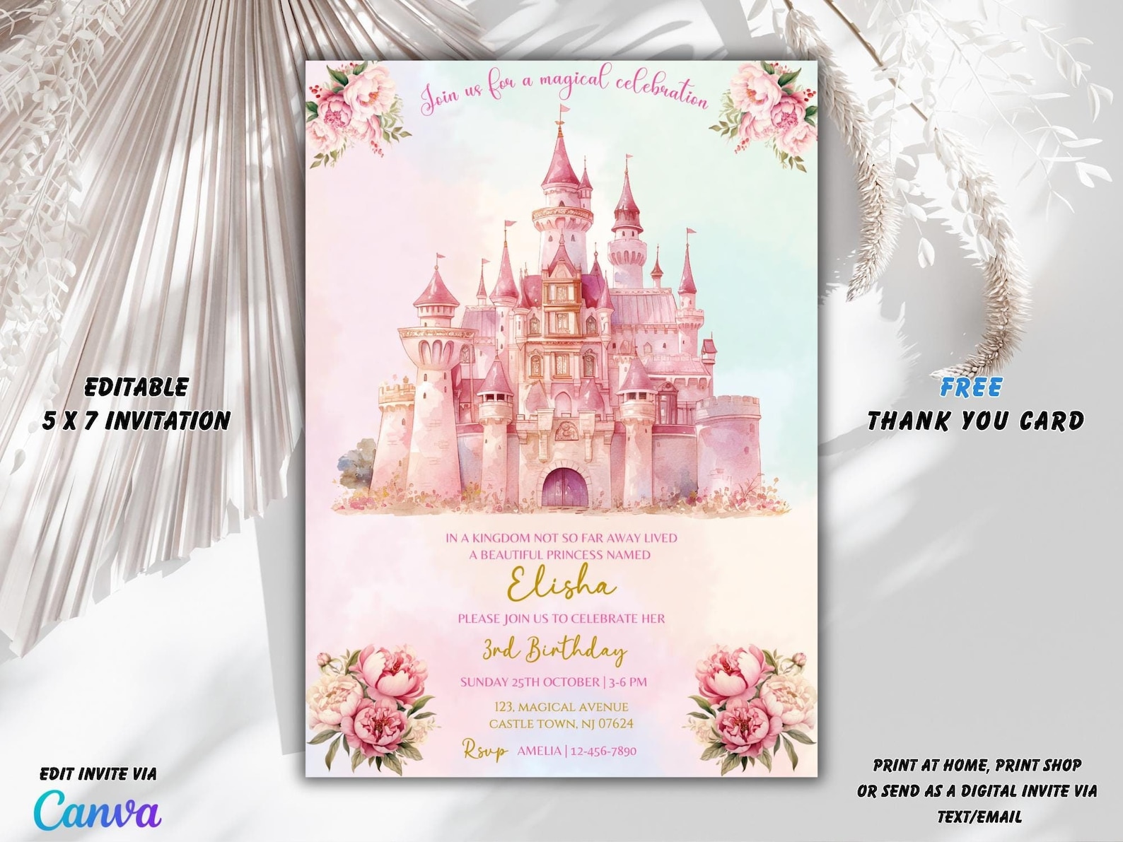Royal Castle Birthday Invitation Princess Invitation Magical Princess ...