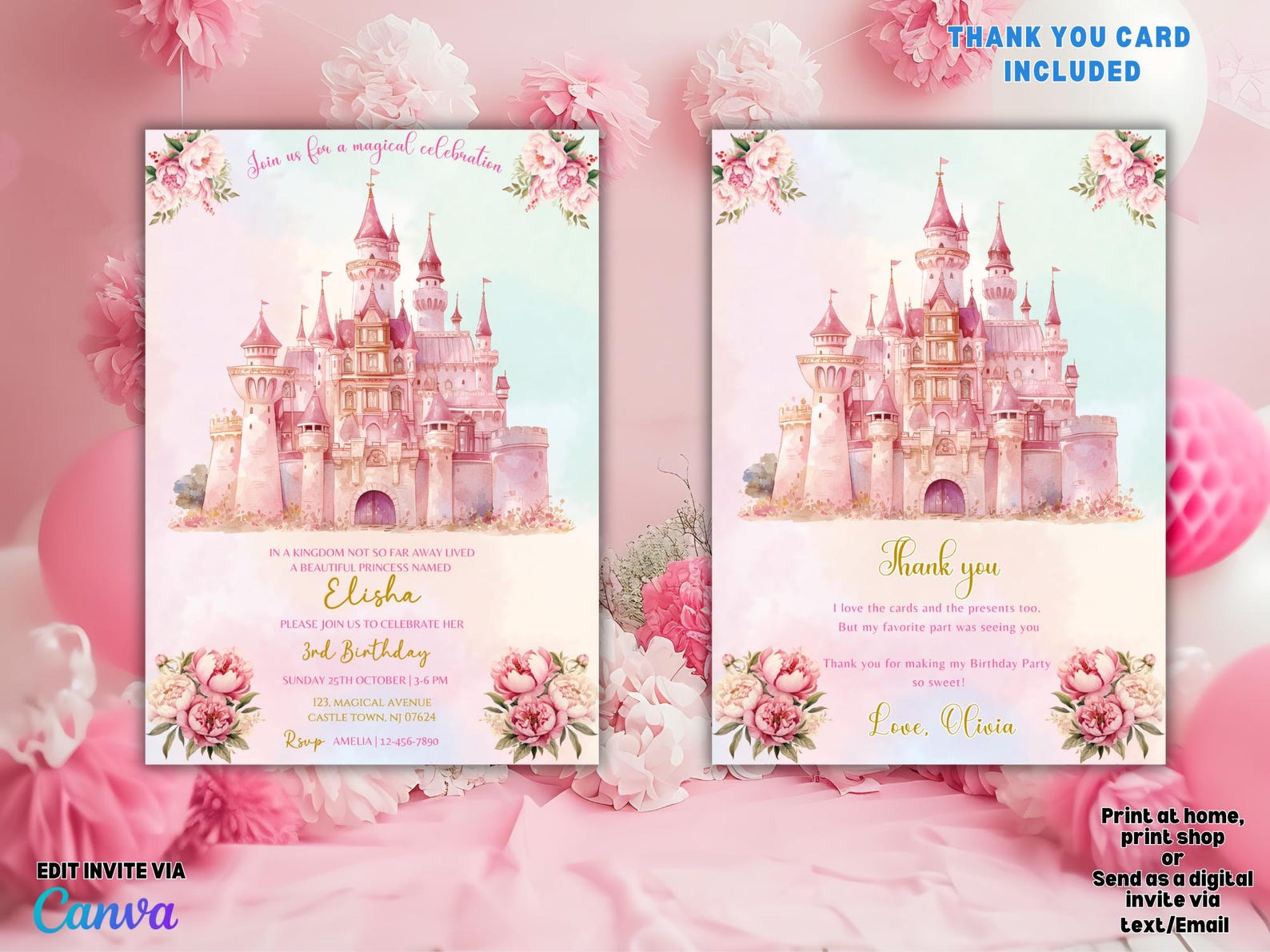 Royal Castle Birthday Invitation Princess Invitation Magical Princess ...