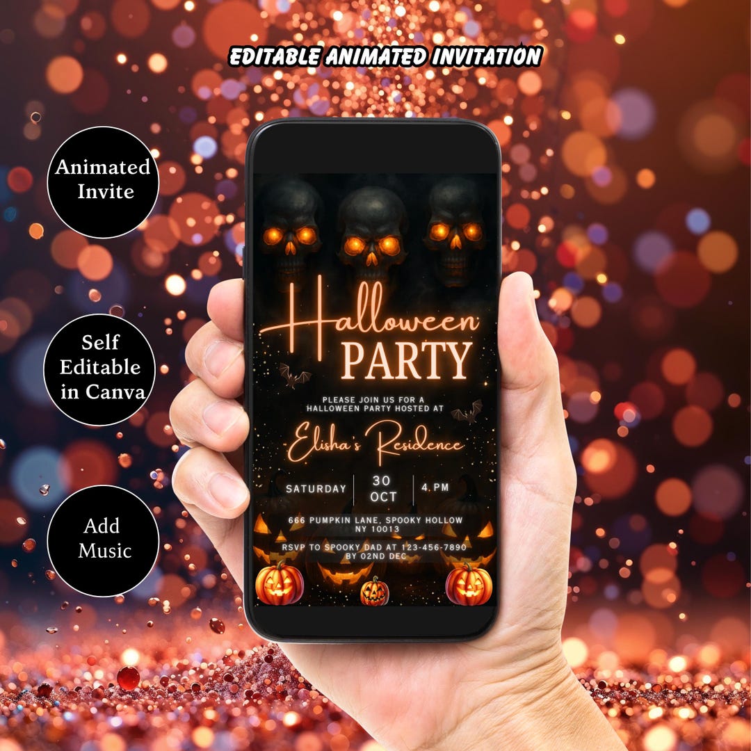 Digital Halloween Party Invitation, Animated Halloween Party Video ...