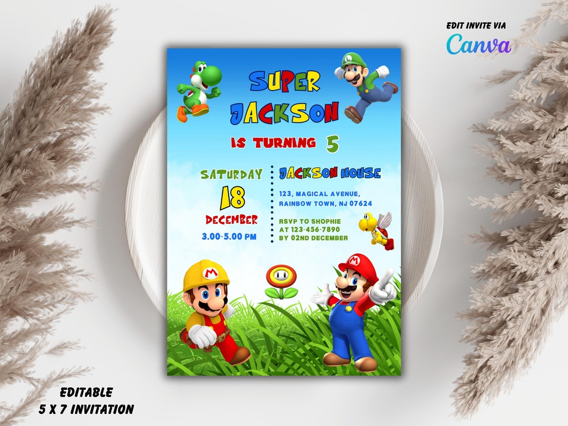 Super Mario Birthday Invitation: Editable Canva Template (digital) - Etsy