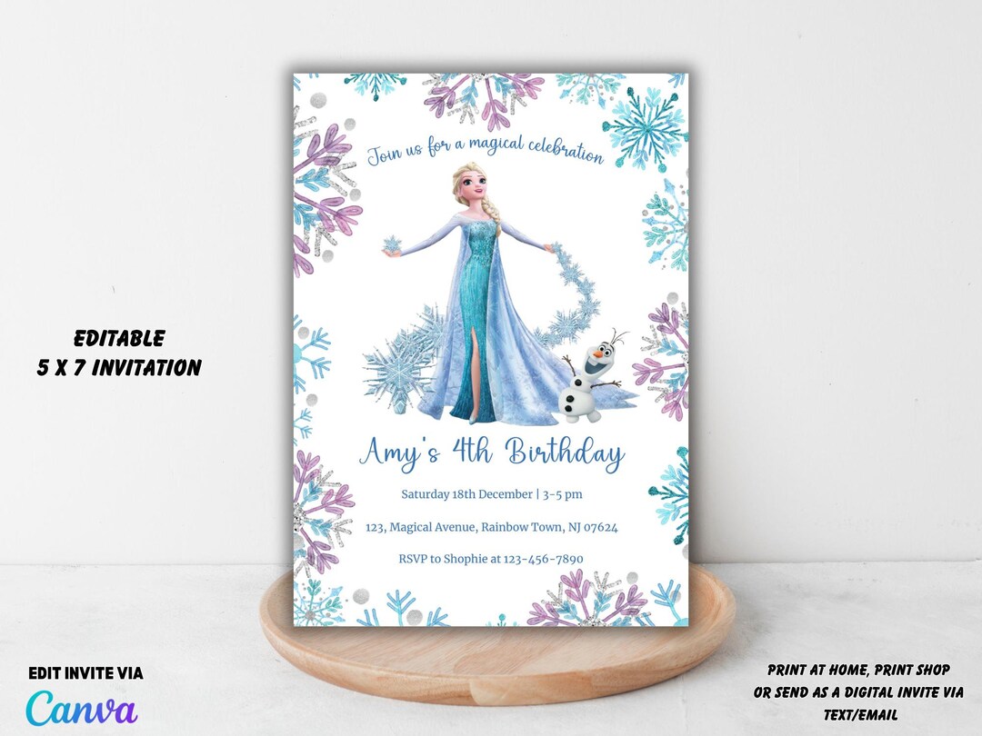 Editable Elsa Frozen Birthday Invitation: 5x7 Party Invite (digital ...