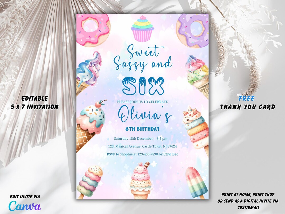Sassy Sweets Birthday Invitation, Sweets Theme Party Invite, Sweet ...