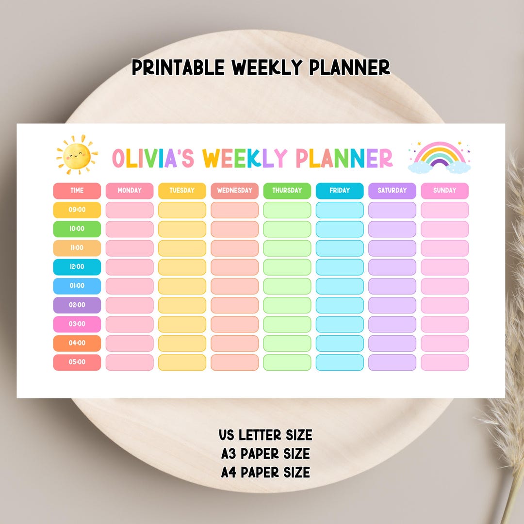 Rainbow Kids Weekly Calendar: Homeschool Planner (digital Download) - Etsy