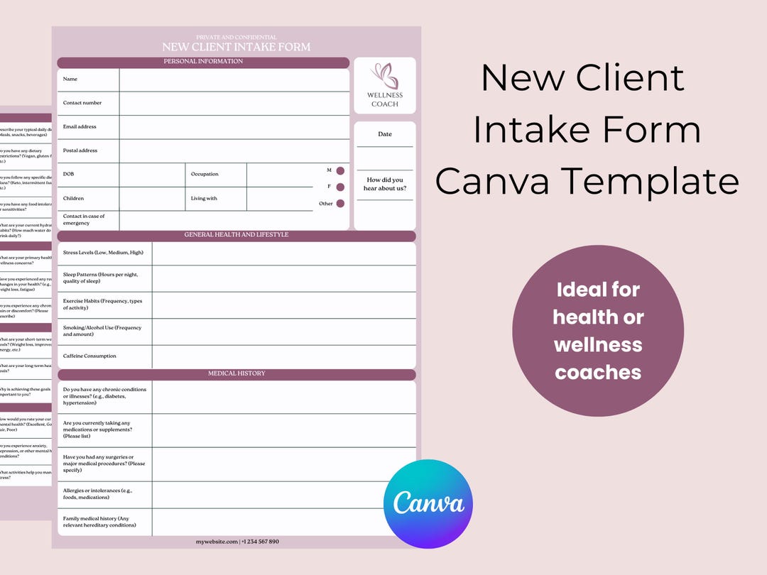 New Client Intake Form Canva Template Wellness Coach Health ...