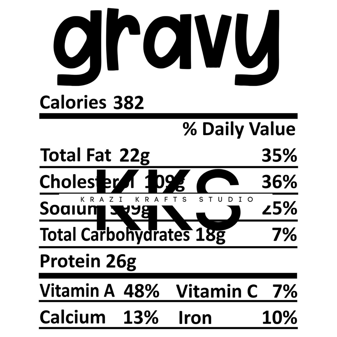 Gravy Nutrition Facts Printable - Perfect for T-shirts & DIY Kitchen ...