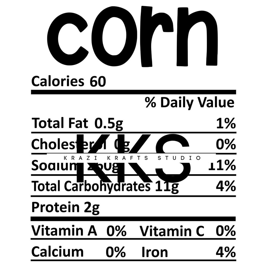 Corn Nutrition Label Digital Download - Ideal for Sublimation & Recipe ...