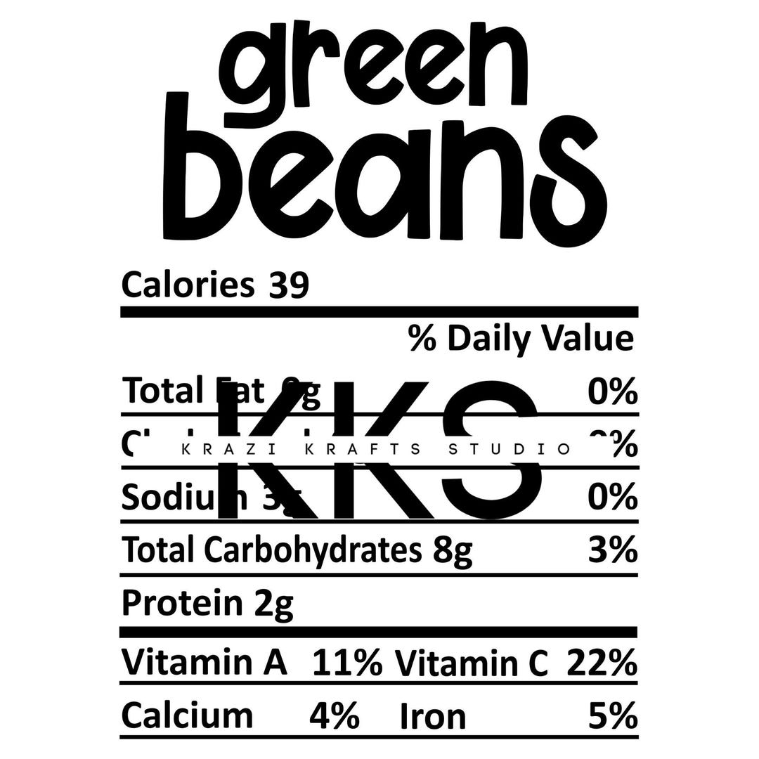 Green Beans Nutrition Facts Digital Art - Kitchen Decor, T-shirt Design ...