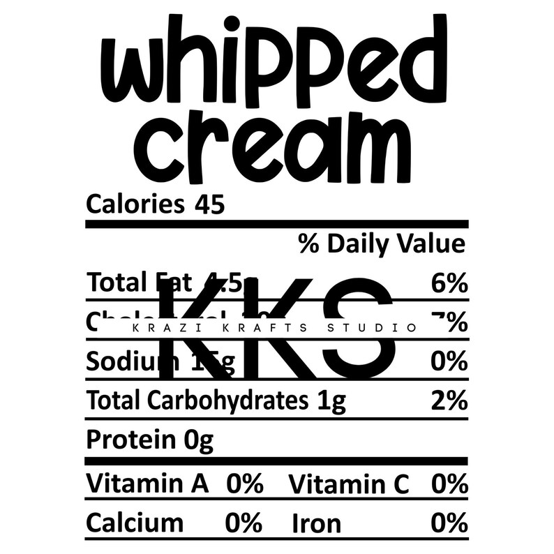 Whipped Cream Nutrition Facts PNG - Festive T-shirt Design, Recipe Card ...