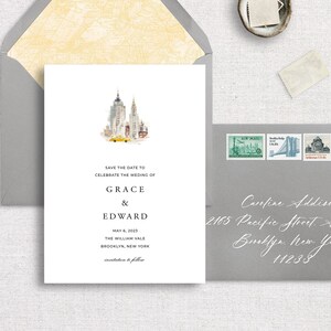 New York City Skyline Save the Date, Watercolor Manhattan Invitation - Etsy