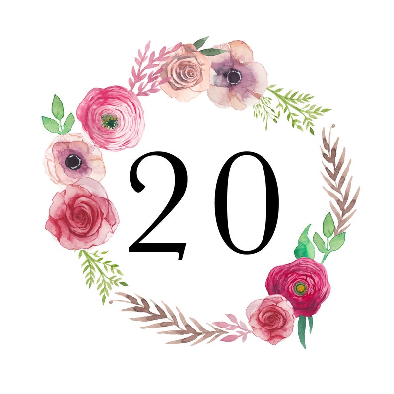 Floral Blooms Table Numbers 1-20 Instant Download Wedding | Etsy