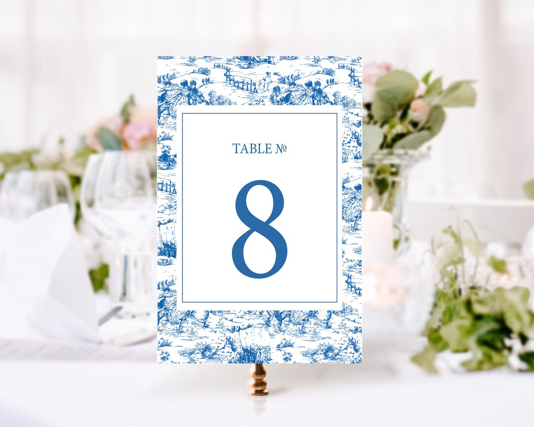 Toile Table Numbers, Instant Download, Blue Toile Table Numbers 1-12 - Etsy