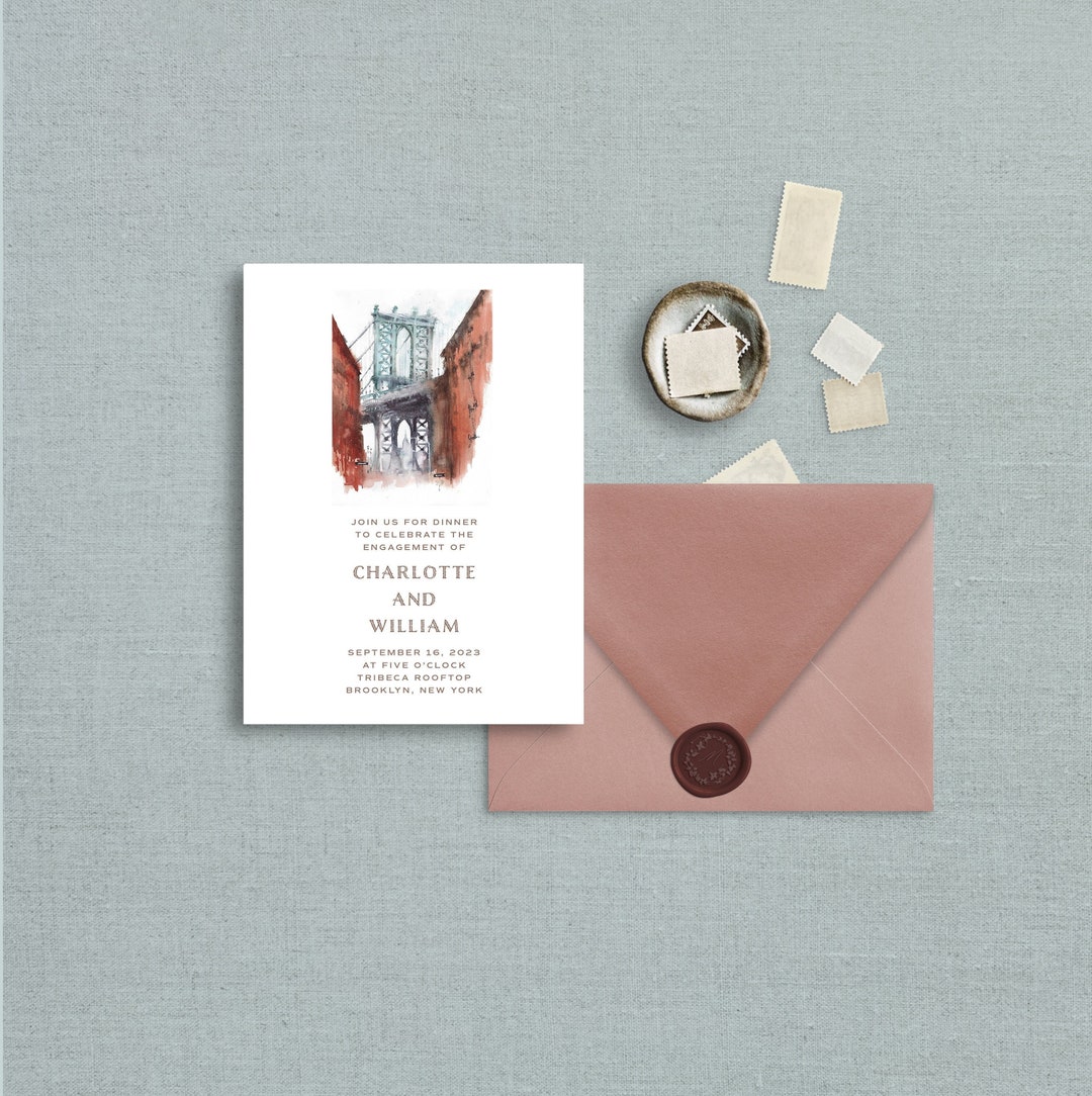 Watercolor Brooklyn Bridge Invitation, New York Destination Wedding ...