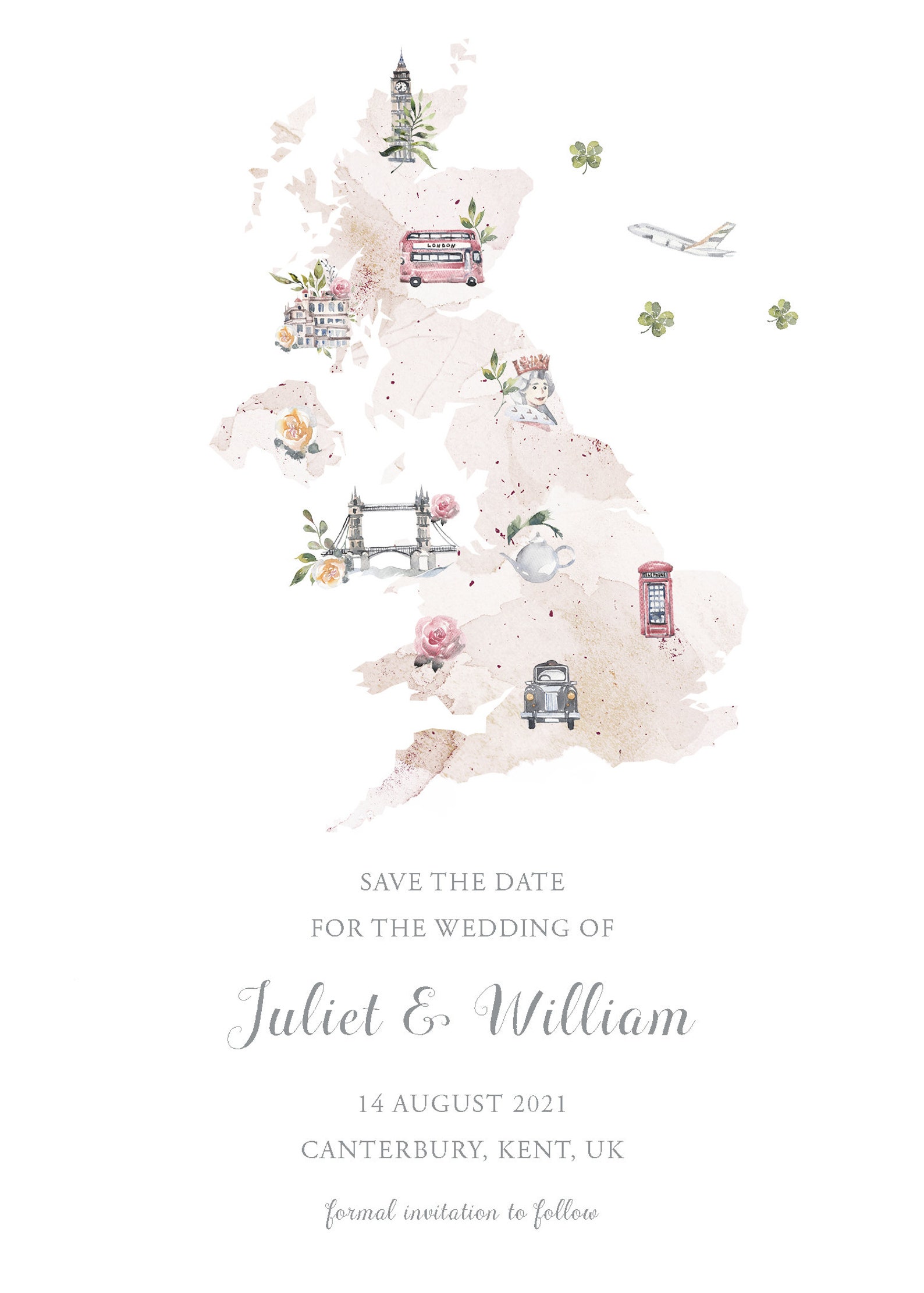 Watercolor Custom England Map Destination UK Save the Date - Etsy