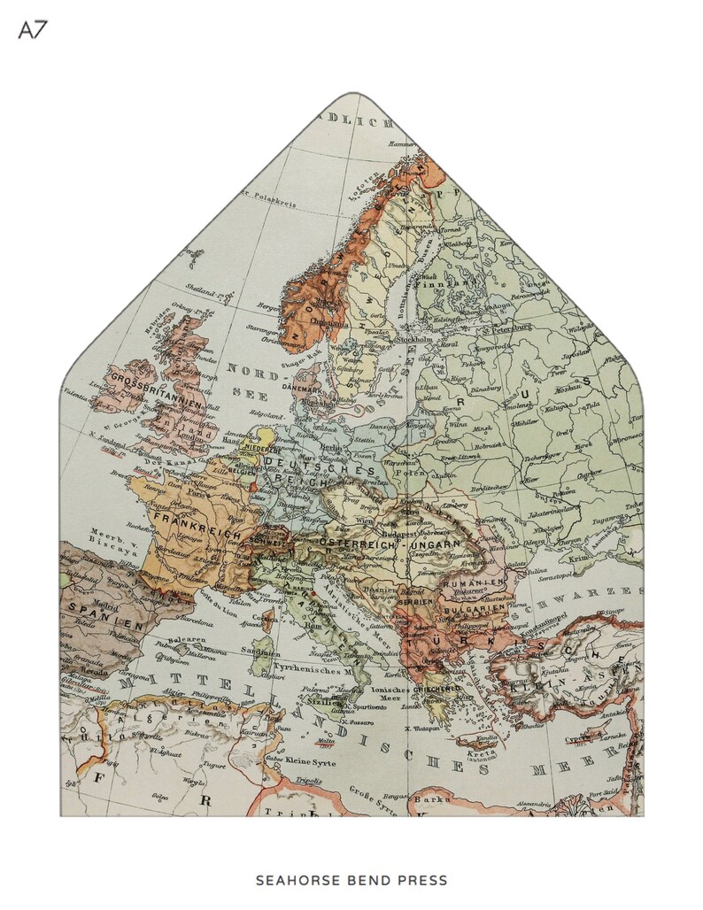 Envelope Liner Template Europe Vintage Map England France | Etsy