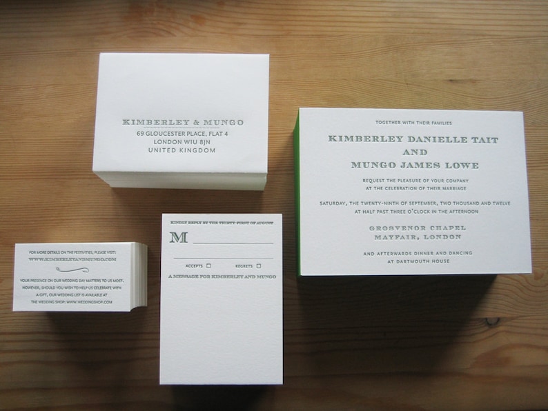 Wedding Invitation Minimalist Spring Green Letterpress - Etsy