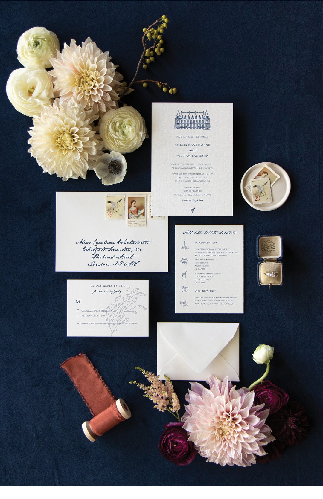 English Manor and European Hand Sketched Wedding Invitations - Etsy