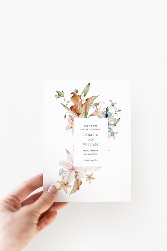 Tropical Floral Save the Date Island Wedding Invitation - Etsy