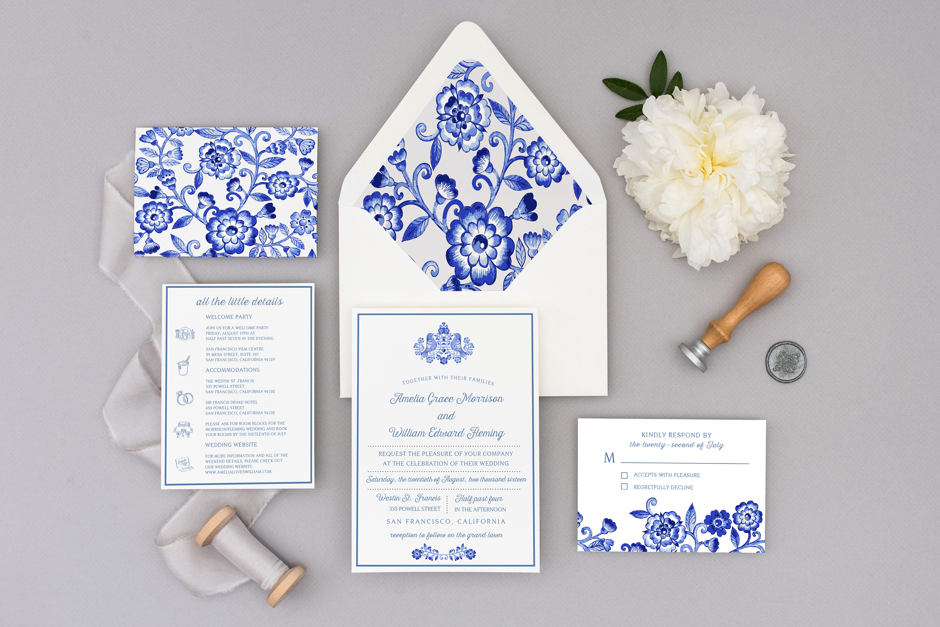 Blue Floral Wedding Invitations - Watercolor Blue Invitations - China ...