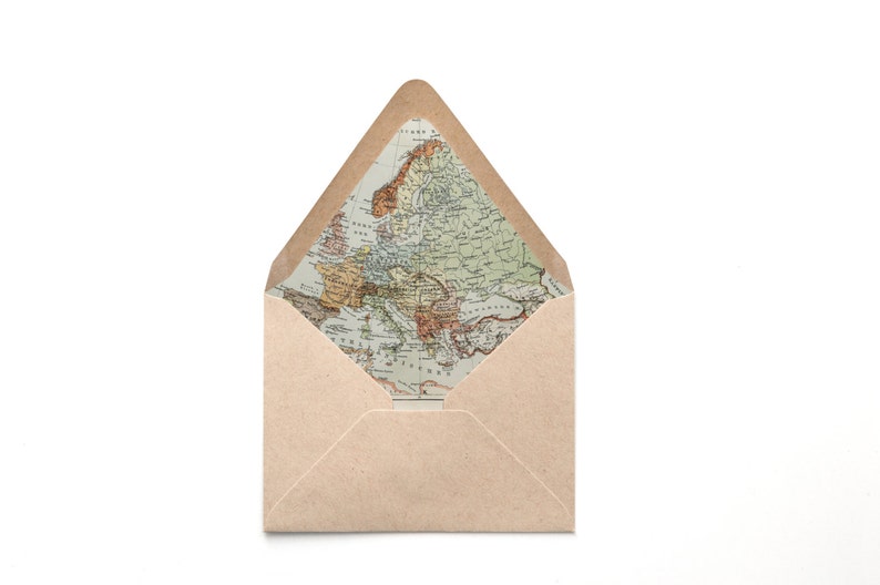 Envelope Liner Template Europe Vintage Map England France | Etsy