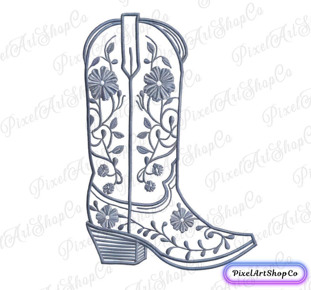 Chinoiserie Cowgirl Boots Embroidery Design, Floral Cowboy Boots ...