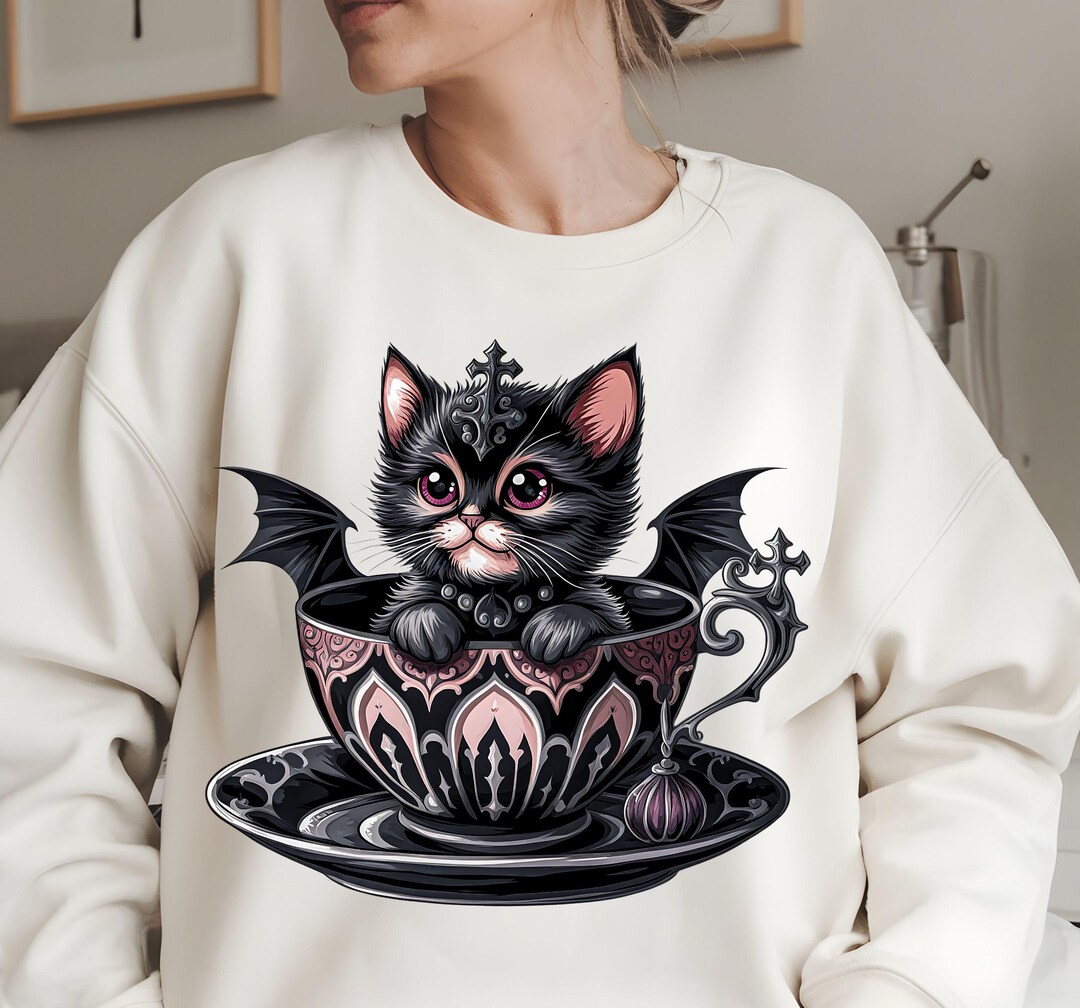 Watercolor Gothic Kitten Png, Cat Sublimation, Goth Art, Black Cat ...