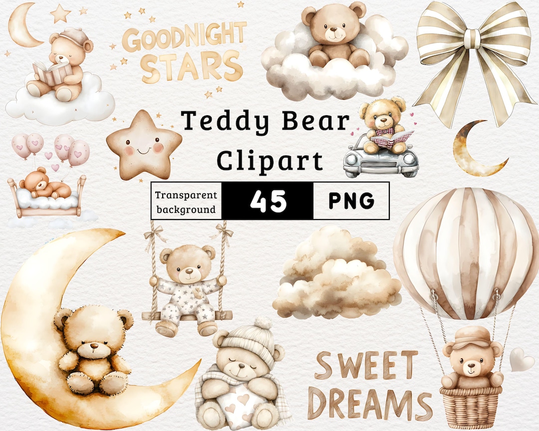 Teddy Bear Clipart, Neutral Baby Shower Clipart, Beige Nursery Decor ...