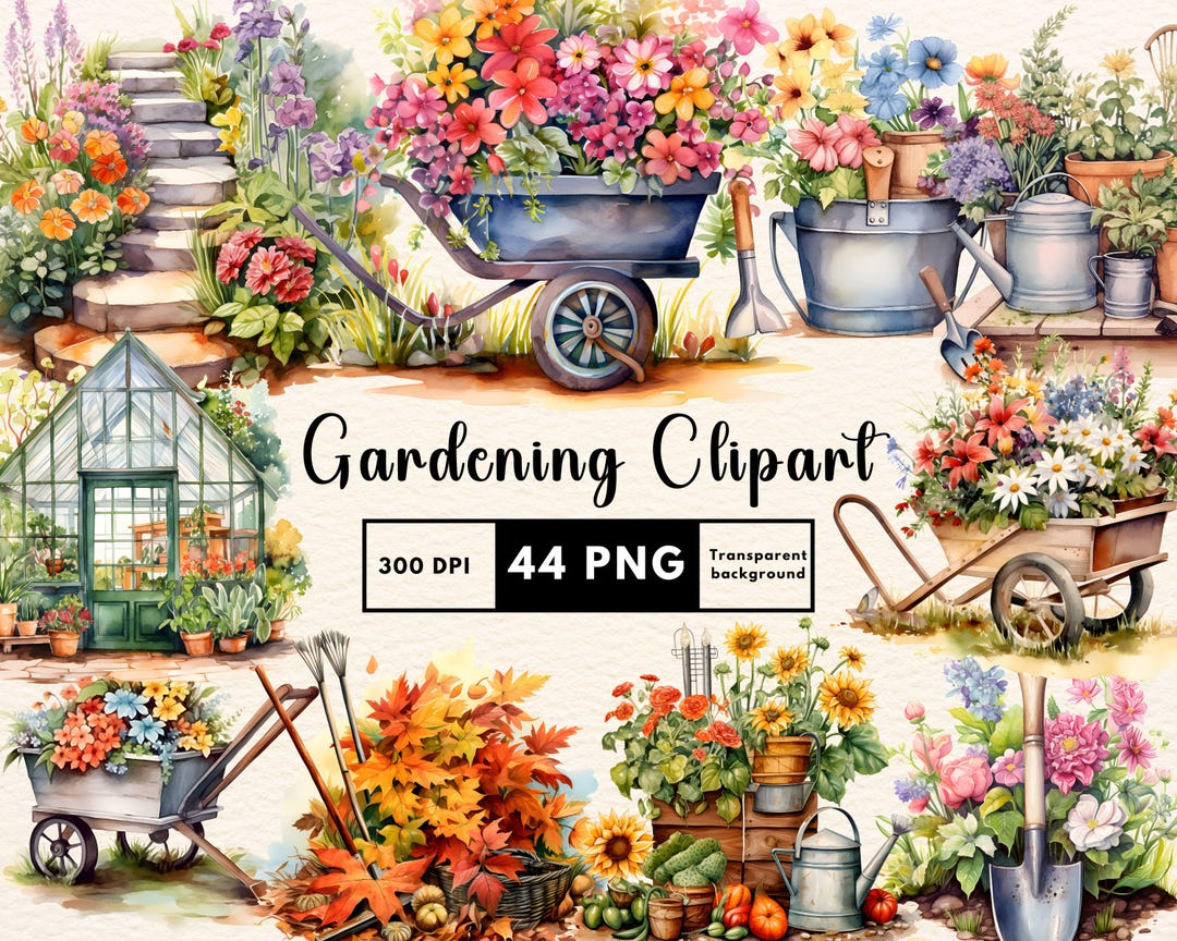 Gardening Clipart, Gardening Tools Clipart, Spring Garden Graphics ...