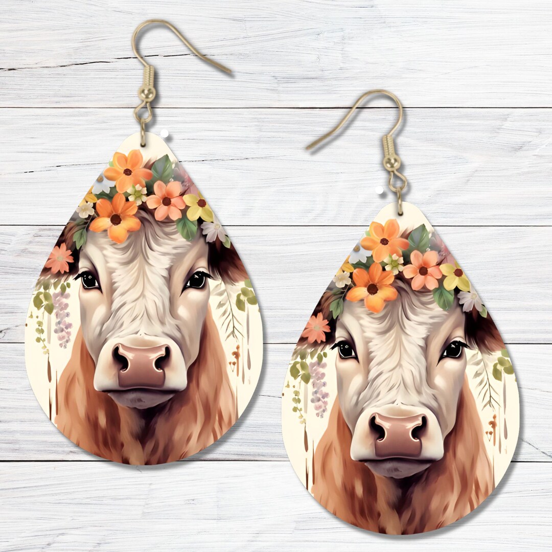 Adorable Baby Highland Cow Teardrop Earring Sublimation, Cute Baby ...