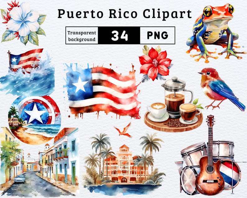 Puerto Rico Clipart - Puerto Rico Flag, Island Clipart, Summer Clipart ...