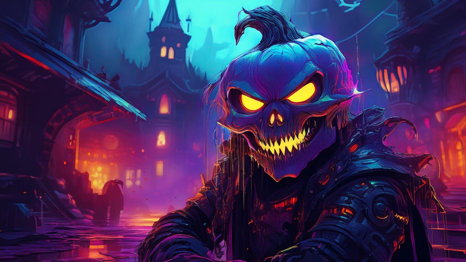 Halloween Cyberpunk Jack-o'lantern Soldier Wallpaper, Futuristic ...