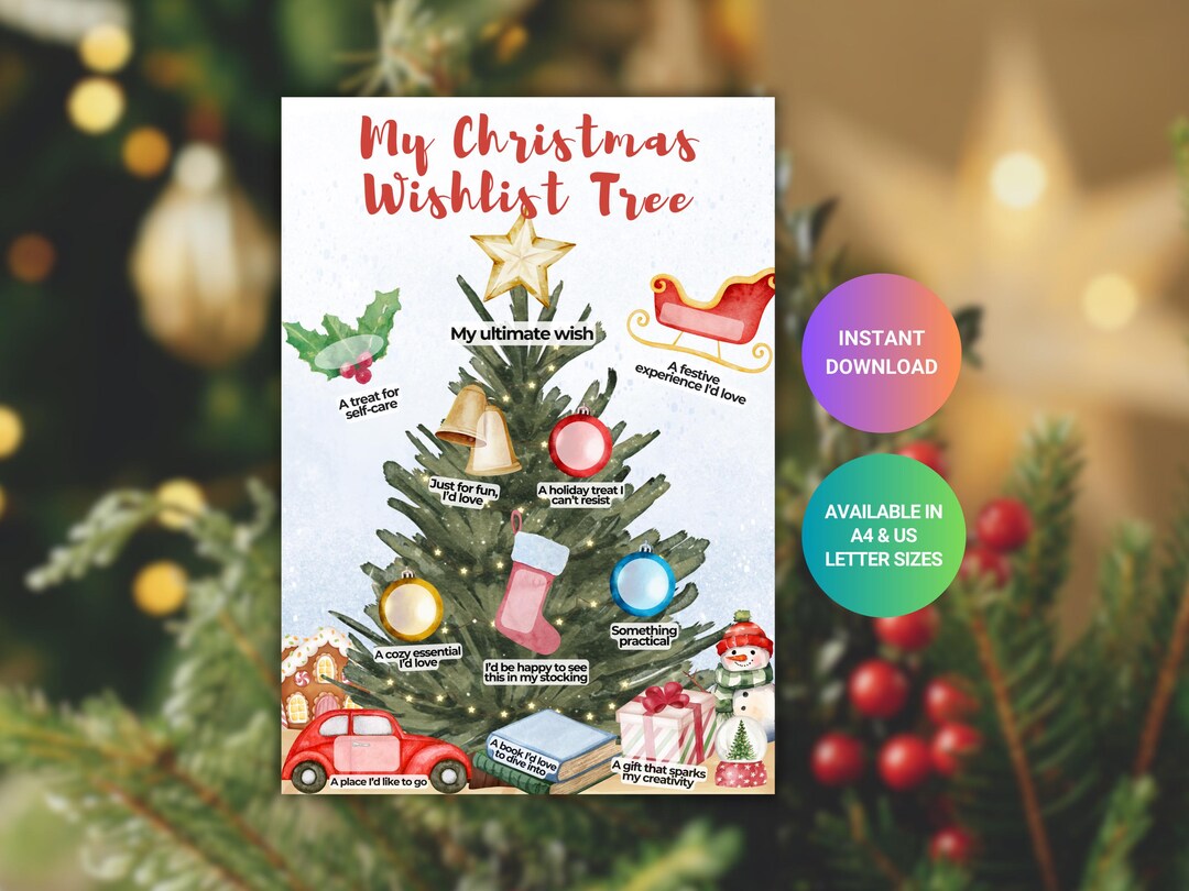 Christmas Wishlist Tree Printable Holiday Wishlist Kids Christmas Wish ...