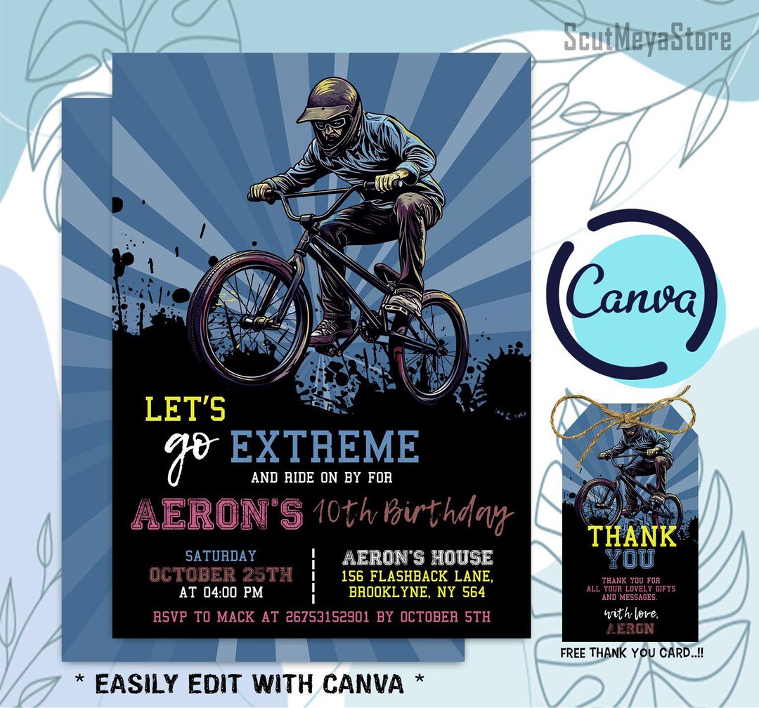 Editable BMX Bike Invitation, BMX Bike Birthday Party, Digital Birthday ...