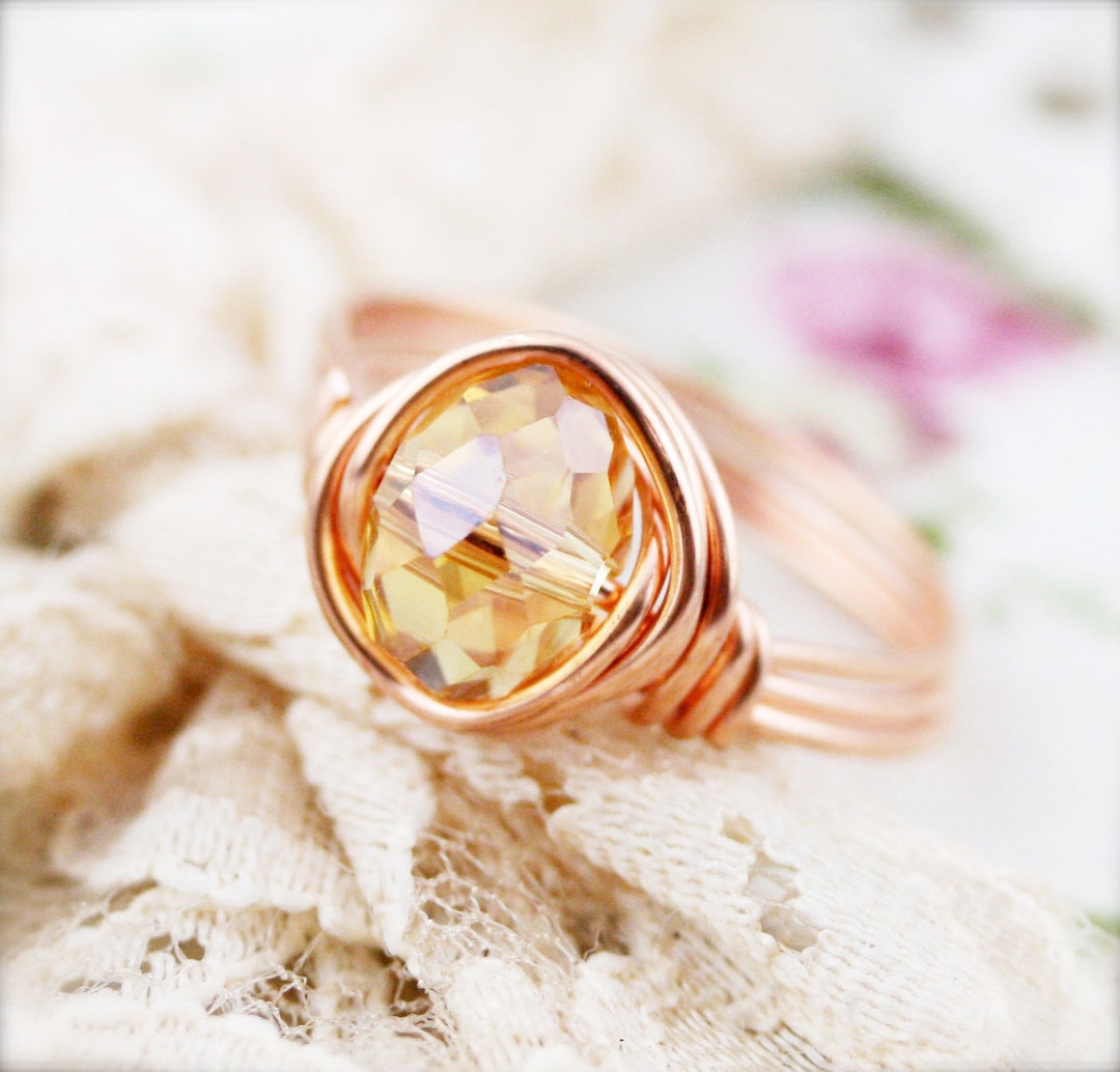 November Birthstone Color (BSR) - Wire Wrapped Ring - Glass Crystal ...