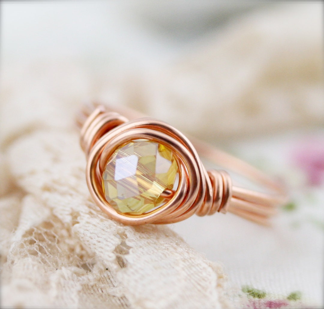 November Birthstone Color (BSR) - Wire Wrapped Ring - Glass Crystal ...