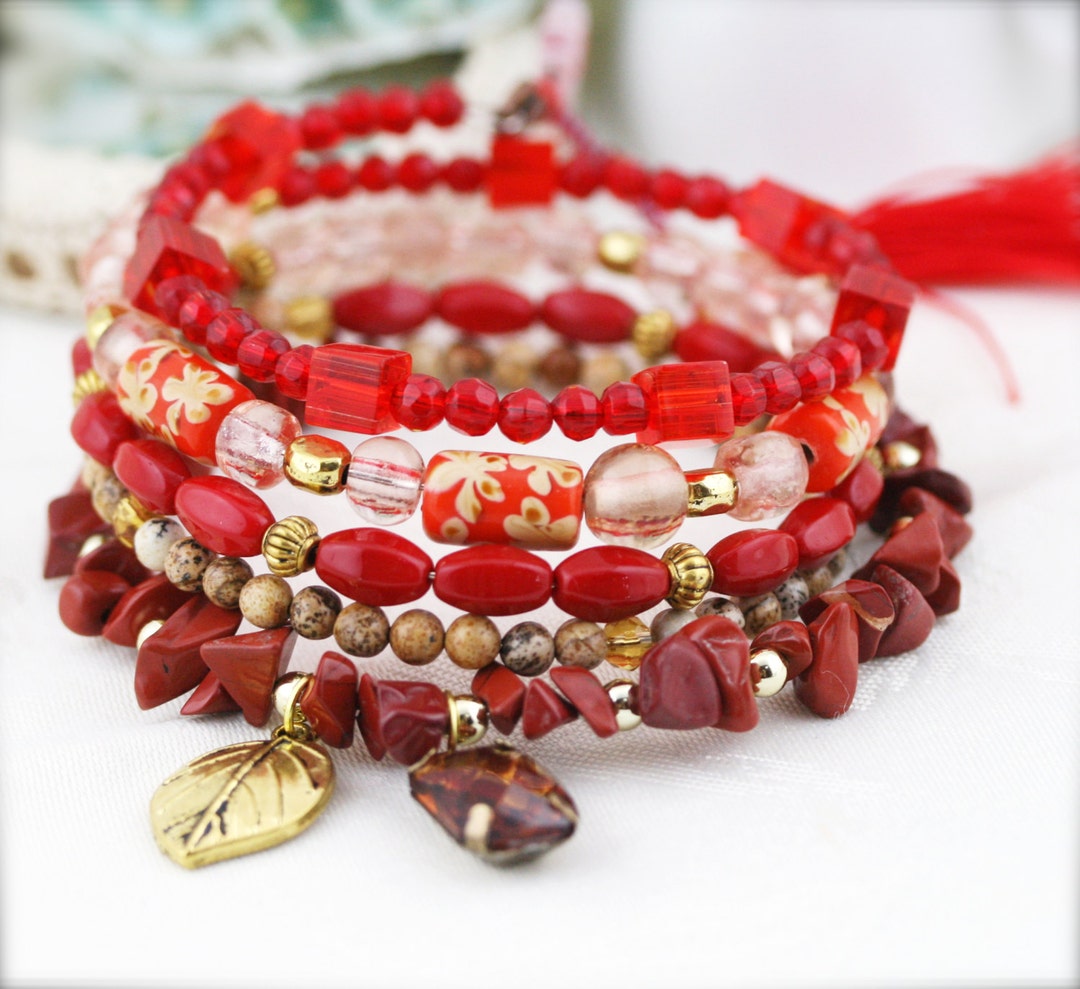 Red Lantern 5 Tiers Bangle (MW) - Red and Picture Jasper. - Etsy