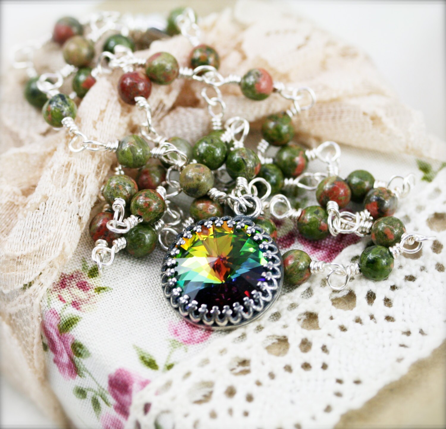 Phoenix aurora pendant necklace Swarovski rivoli rhinestone | Etsy