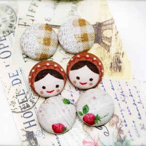 Milkmaid Lady - Fabric Covered Button Ear Studs, Set of 3 - 3/4", 19mm ...