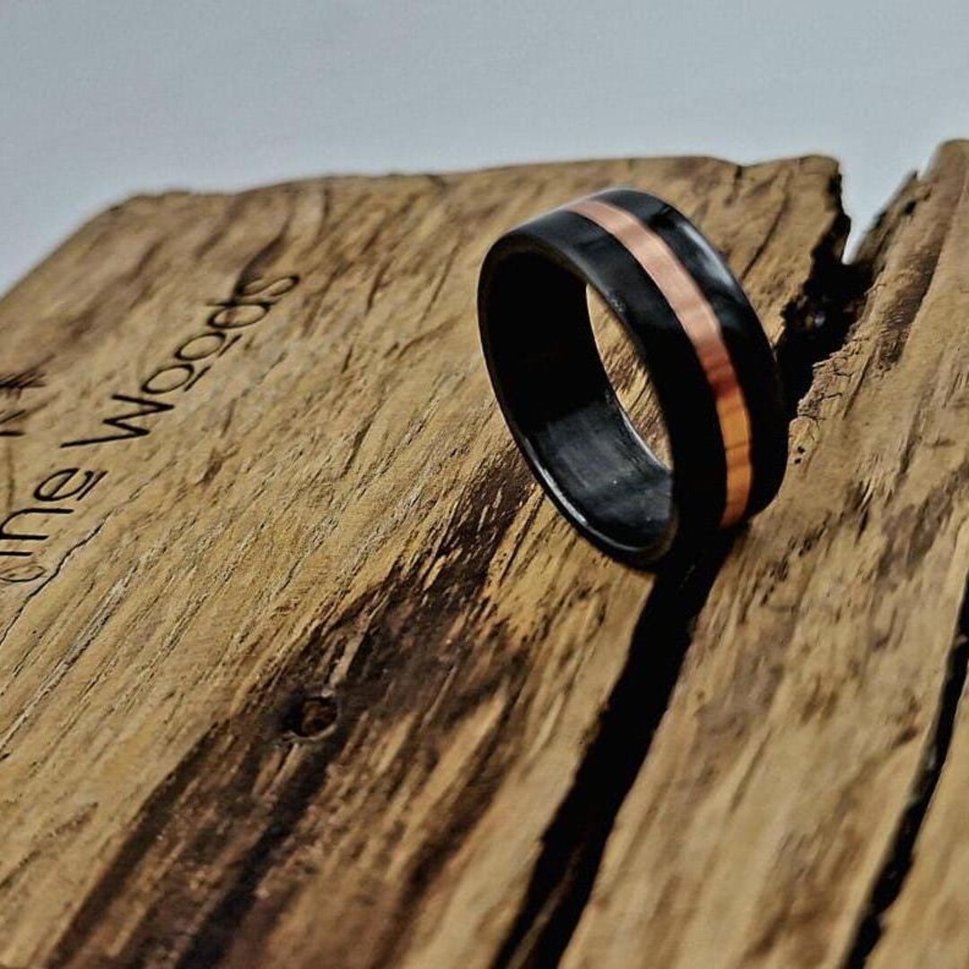 Black Carbon Fiber and Copper Ring for Men and Woman, Wedding Ring ...