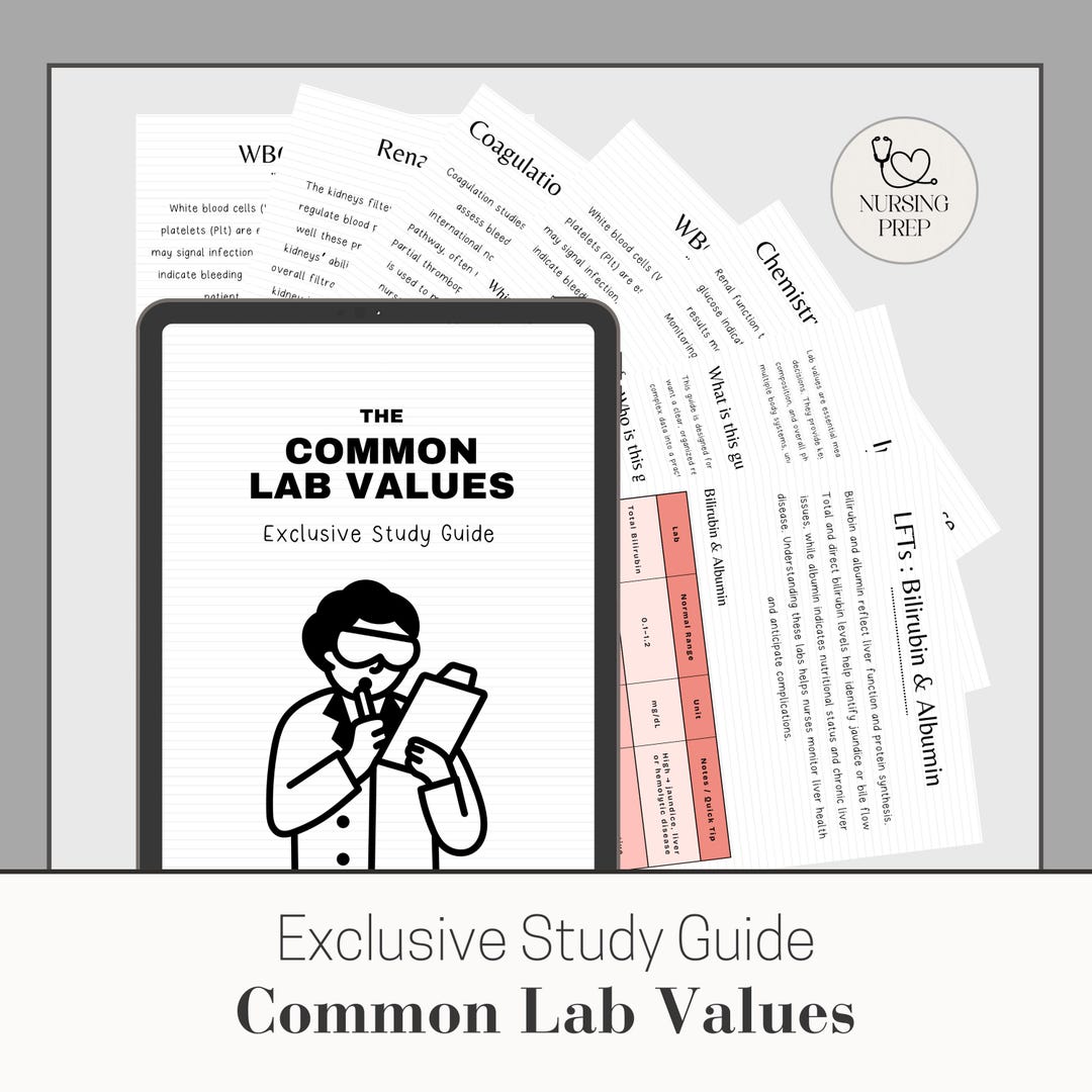 Common Lab Values Guide for Nursing Students | Quick Reference Sheet ...