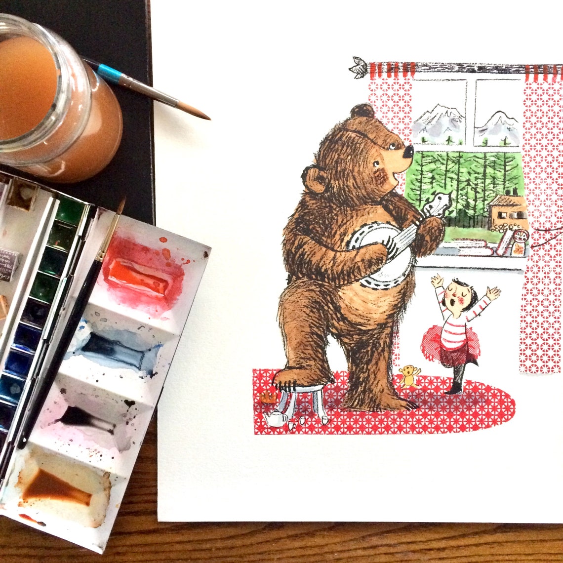 Bear Played the Banjo Brilliantly Original Illustration From - Etsy