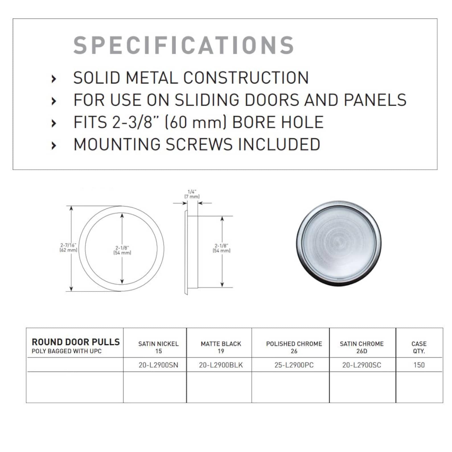 Round Recessed Finger Pull Flush Handle for Sliding and Pocket Doors ...