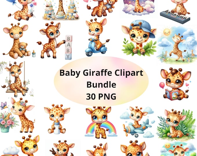 15 PNG Baby Giraffe Clipart – Cute Safari Animal PNG Illustration ...