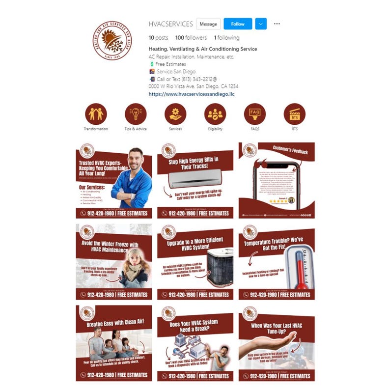 HVAC Social Media Templates | Editable Marketing Graphics (canva) - Etsy